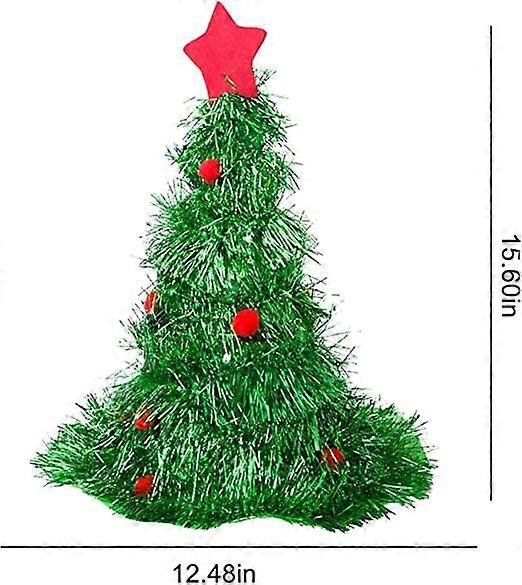 Christmas Tinsel Hat w/ LED Lights Xmas Tree Shaped Colorful Poms ...