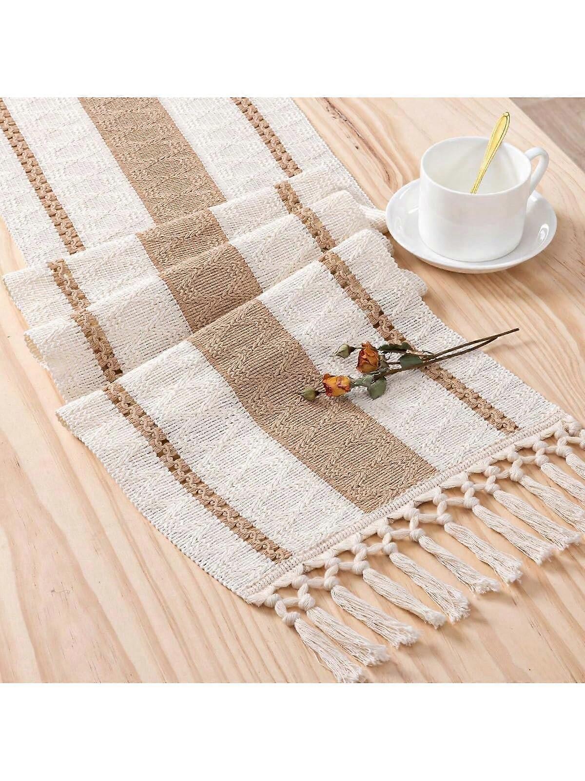 Table Runner Cream Beige Boho Table Runner With Tassels For Home Decor ...