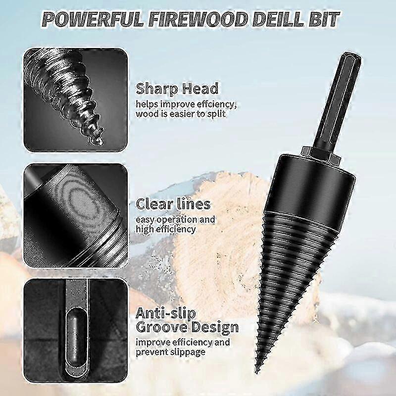 Wood Splitting Drill Bit - Tapered Firewood Machine Log Splitter with 3 ...