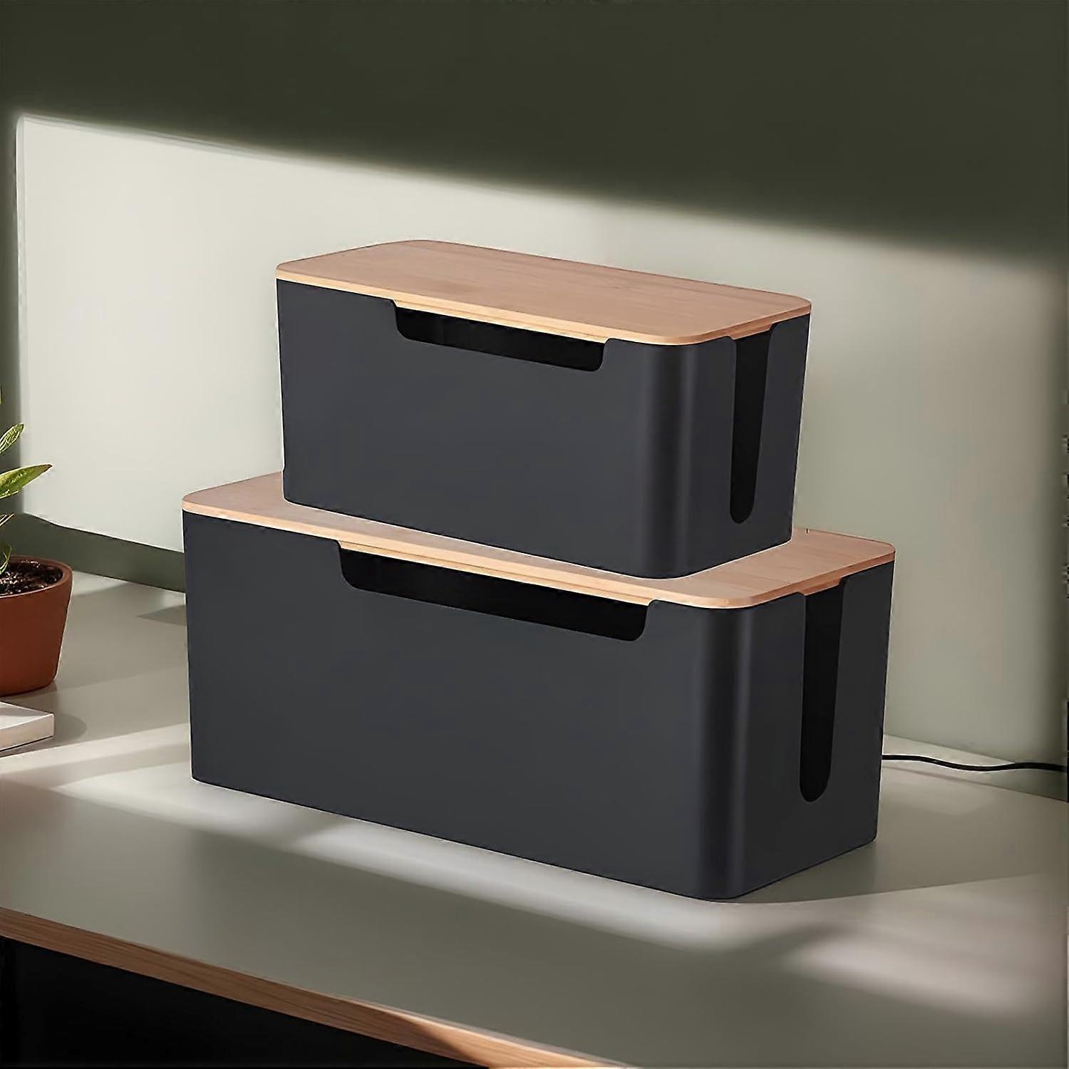 Cable Management Box - 2 Pack Cable Organizer Case with Cable Cut-Outs ...