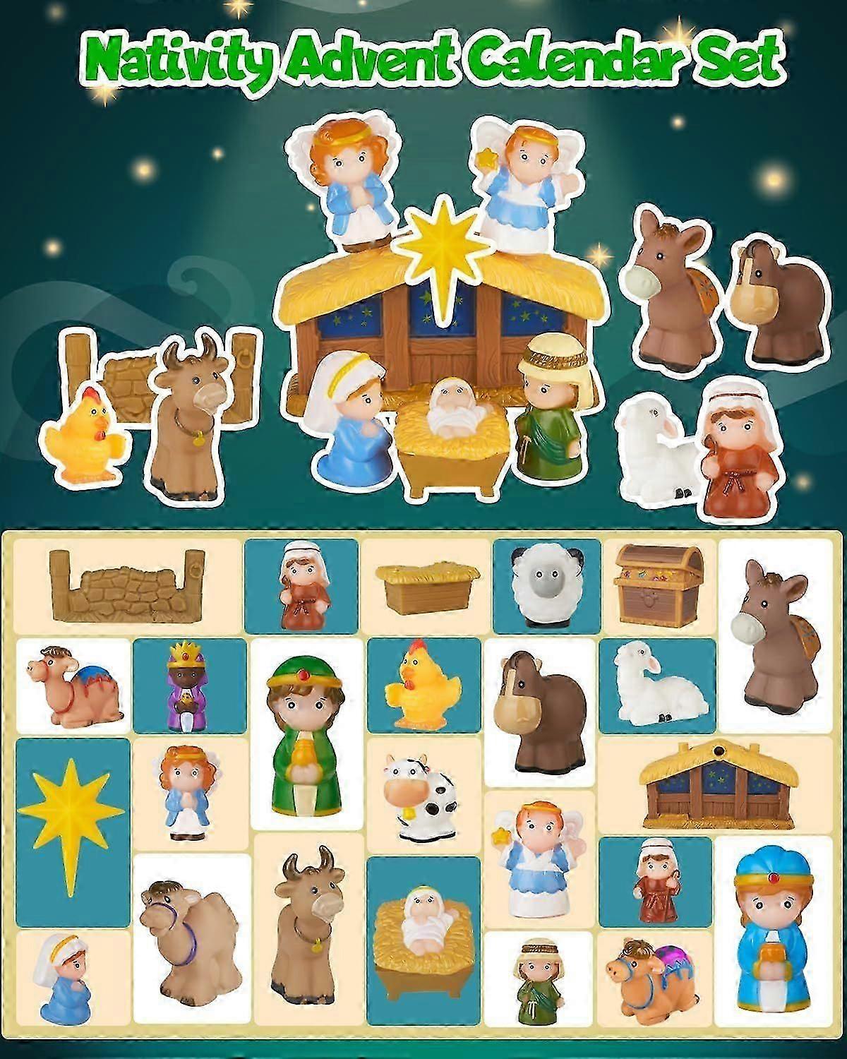Nativity Advent Calendar 2025 Kids, Christmas Story Nativity Playset ...