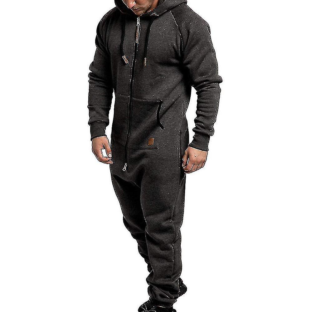 Men Onesie All In One Hoodie Zip Jumpsuit Winter Casual Hooded Romper ...