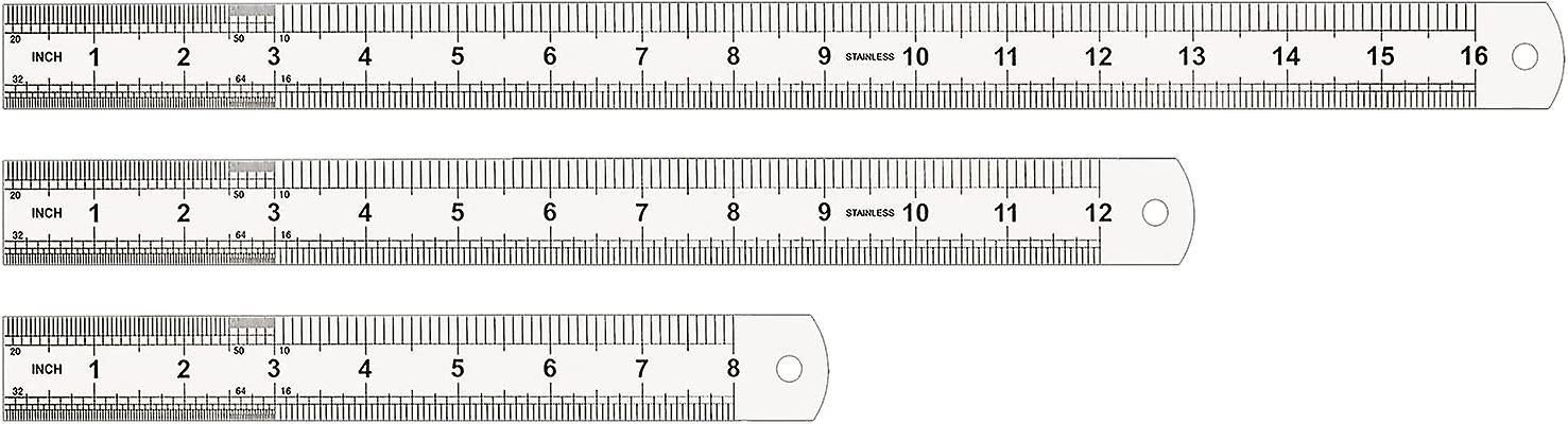 Set of 3 Stainless Steel Ruler 40cm, 30cm, 20cm, Inox Ruler with Metric ...