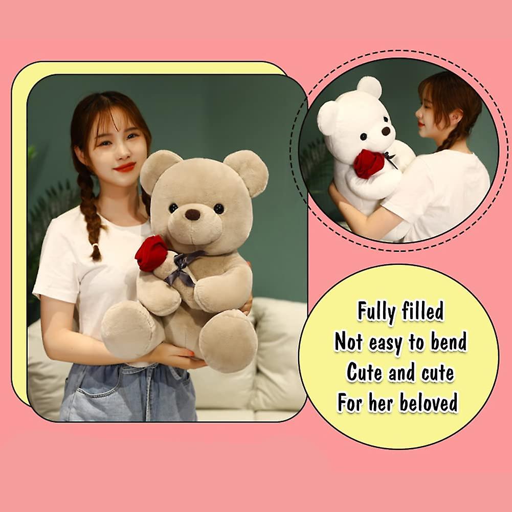 Plush Stuffed Animal Bear With Rose, Cute Stuffed Animal Toys Pillow ...