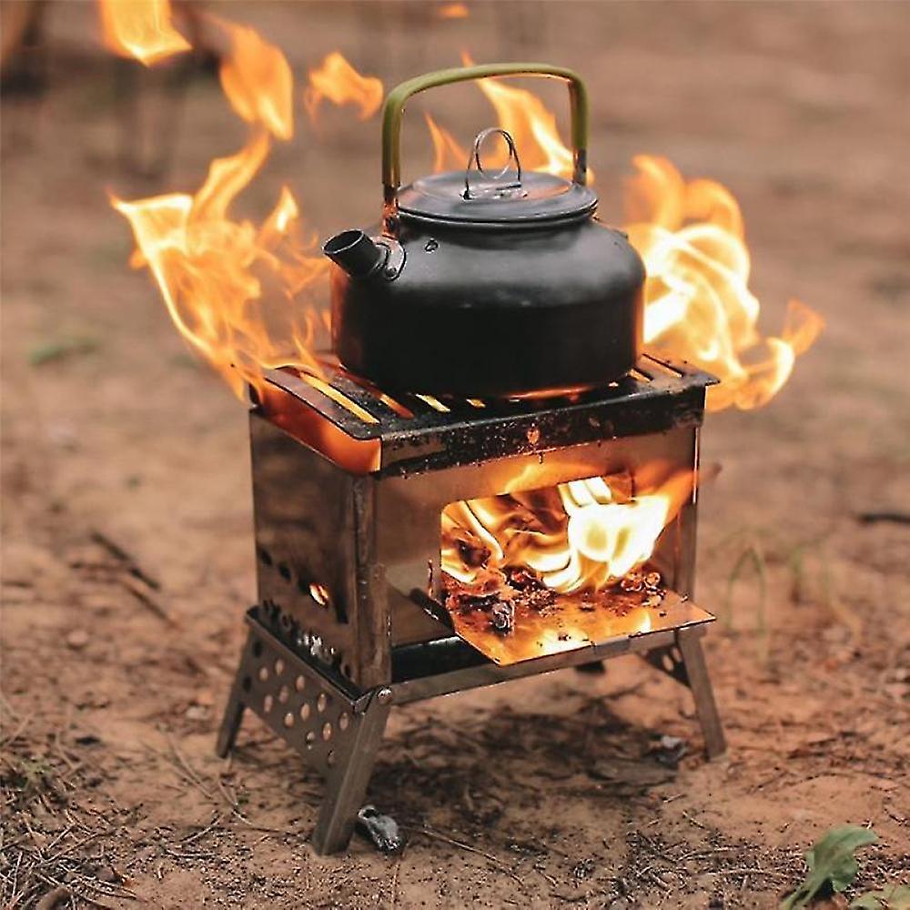 Upgraded Folding Camping Wood Burning Stove Blowpipe Wire Saw Kit Mini Bbq With Carry Bag For ...