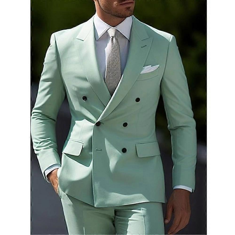 Sage Green Men's Wedding Suits Solid Color 2 Piece Daily Plus Size ...