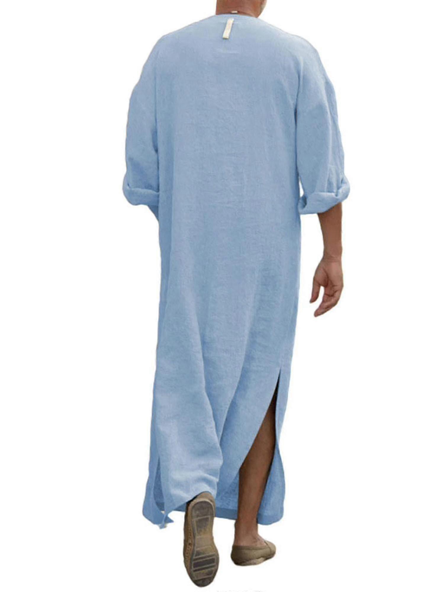 Mens Kaftan Saudi Arab Islamic Half Sleeve Thobe Tunic Robes Casual ...