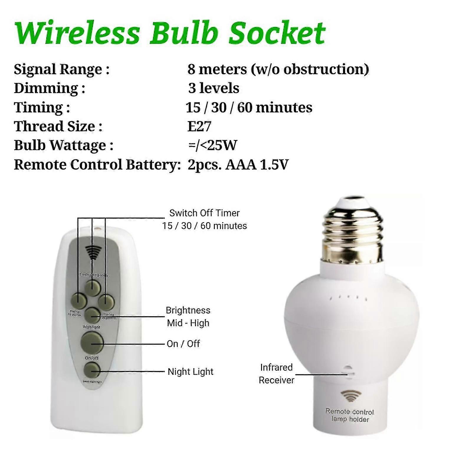 Wireless Lamp Bulb Holder Receptacle E27 Socket Infrared Remote Control ...
