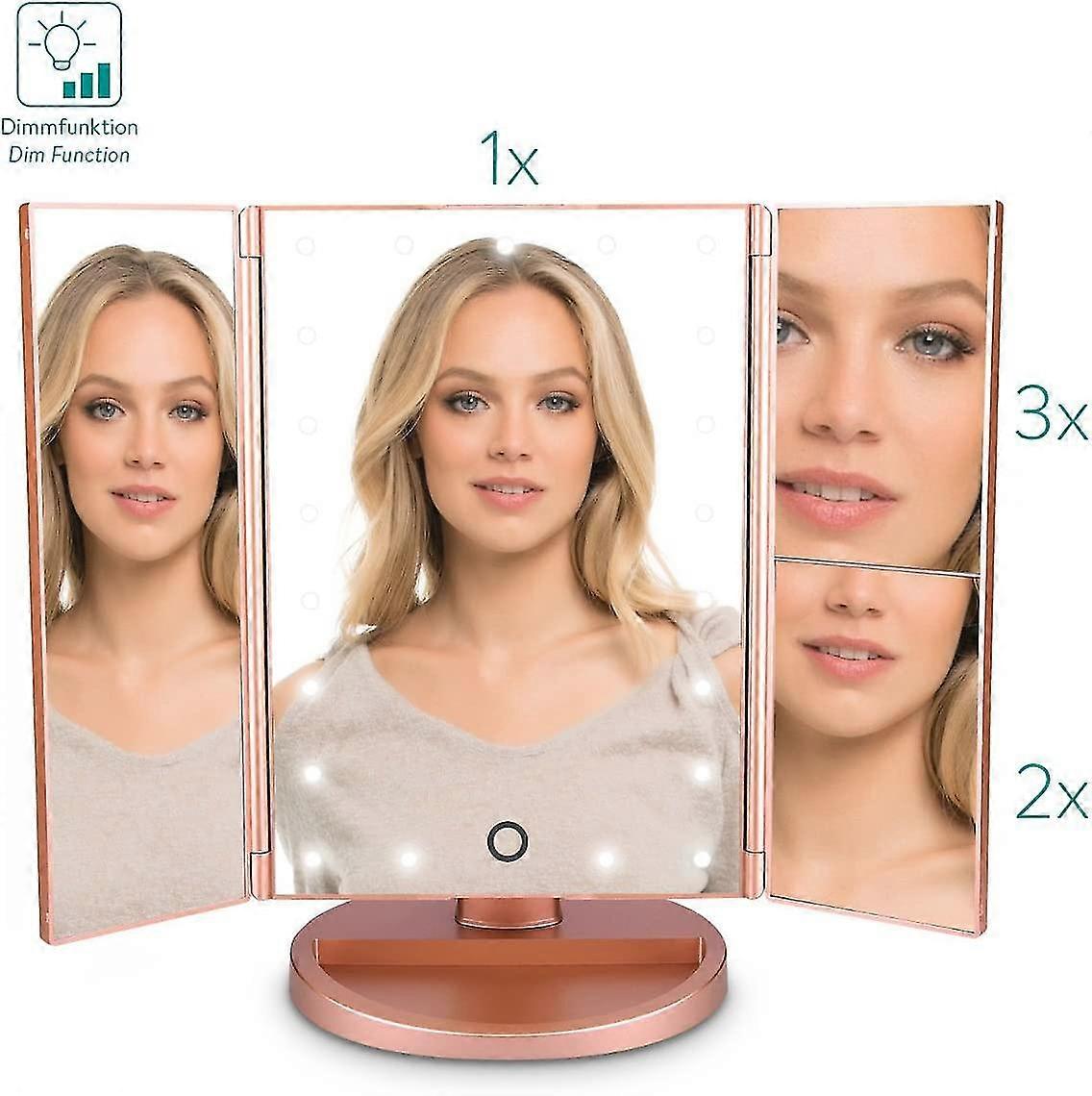 3 Sided Led Illuminated Desk Mirror - Freestanding Folding Triptych Vanity Mirror With ...