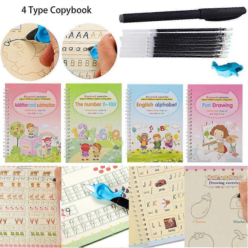 4pcs English Practice Copybook Reused Handwriting Copybook Tracing Book ...