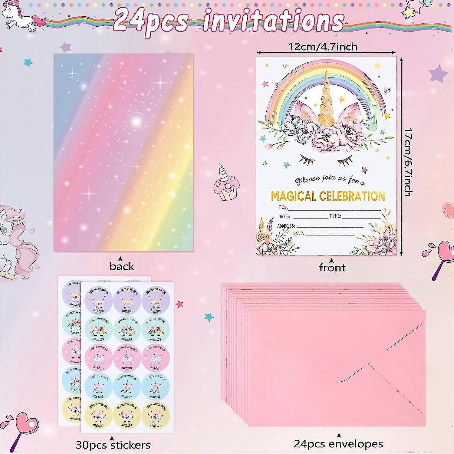 24 Pack Unicorn Birthday Invitation Unicorn Party Invitation Unicorn ...