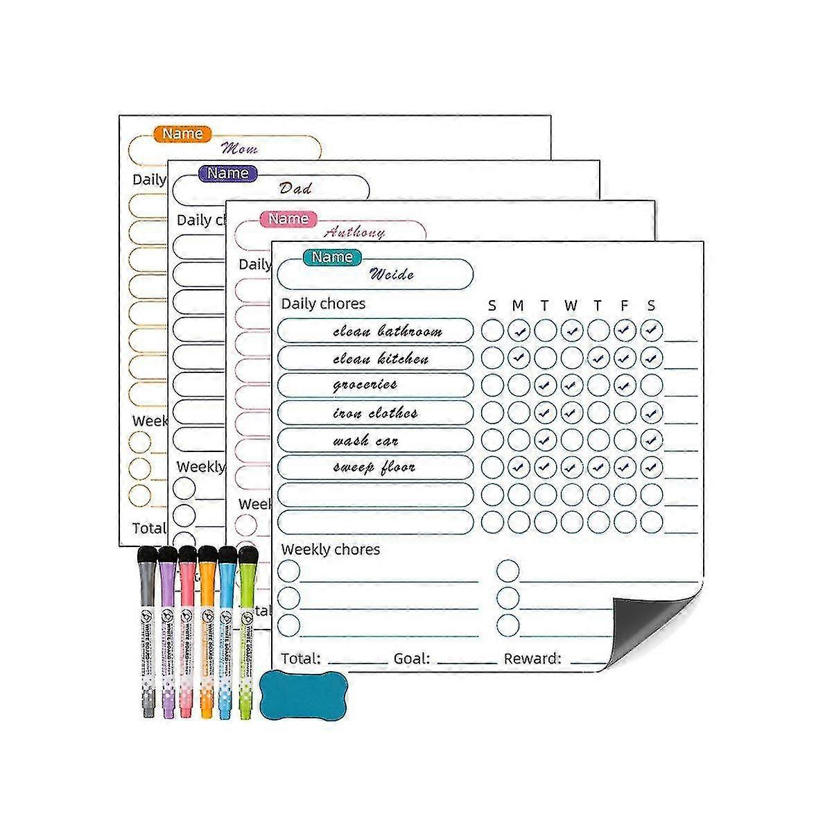 Dry Erase Chore Chart - 4 Pcs Dry Erase Behavior Charts And 6 Colored ...