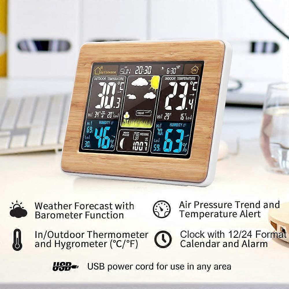 Wireless Weather Station Digital Colorful Weather Clock with Outdoor ...