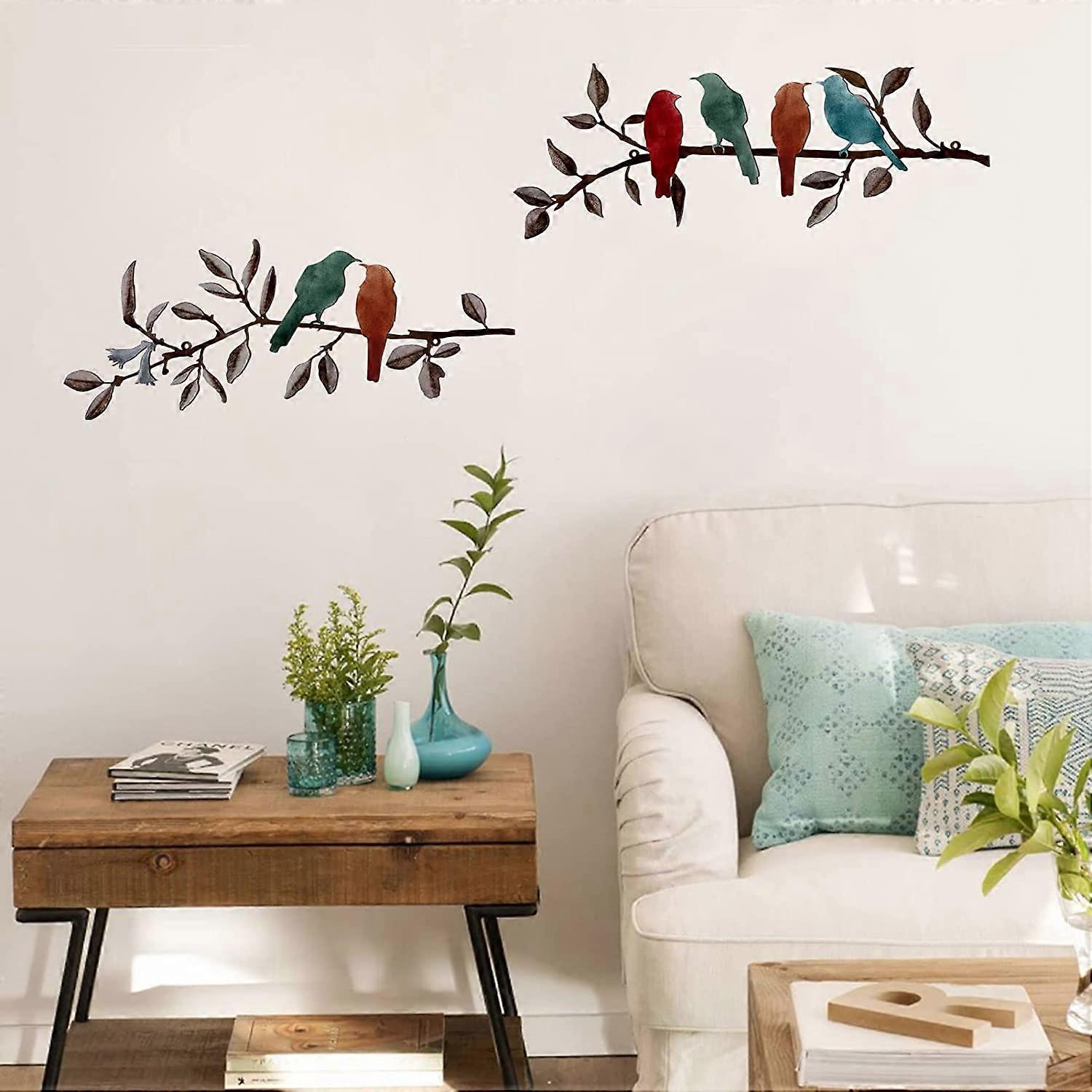 2 Pcs Metal Birds on Branch Wall Sculpture, Vivid Metal Birds Wall ...