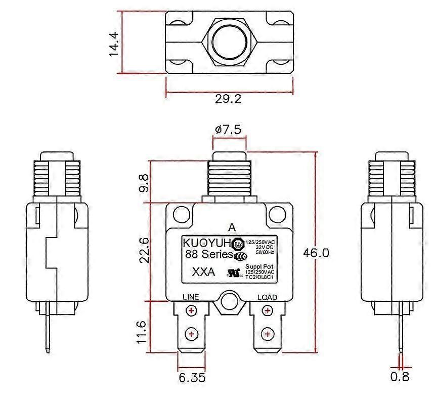 Kuoyuh 88 Series 5A 10A 15A 20A 25A 30A automatic reset thermal ...
