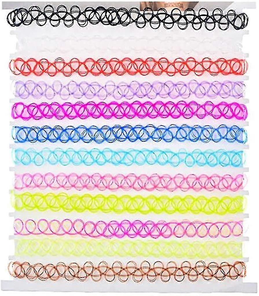 12 Pieces/ Pack Tattoo Choker Stretch Necklace Black Retro Henna ...
