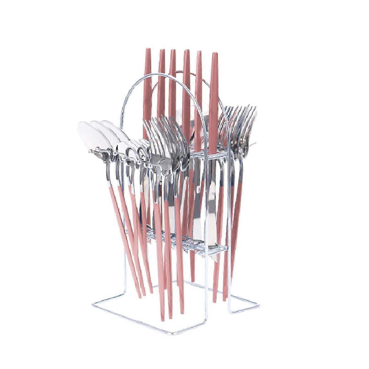 24Pc Flatware Set with Stand Dinnerware Set Stainless Steel Cutlery ...