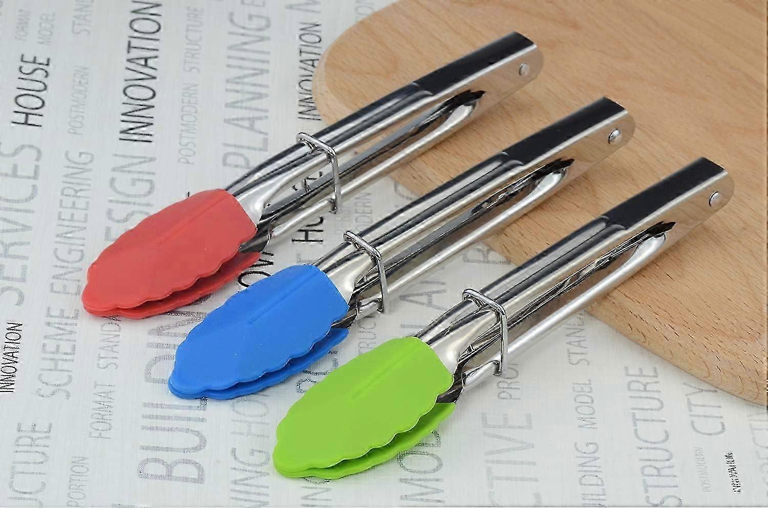 Mini Tongs with Silicone Tips 7-Inch Serving Tongs, Set of 3 (Green Red ...