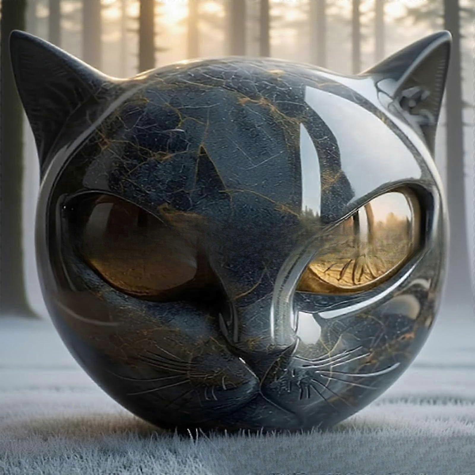 Black Cat Stone Sculpture Hand Carved Crystal Healing Statue Cat Head ...