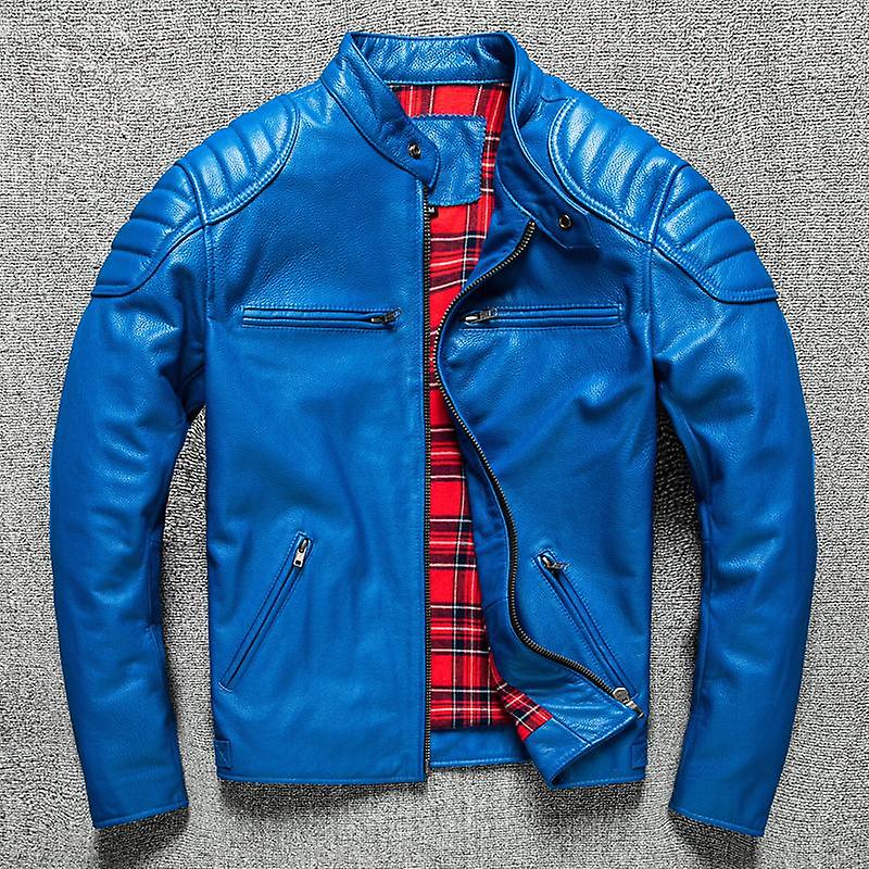 Men Blue American Biker Style Genuine eather Jacket Men Plus 5X Size ...