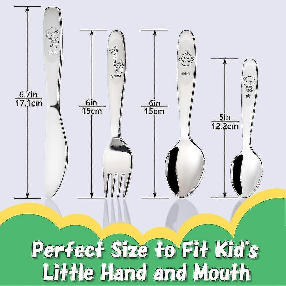 Kids Silverware Set Toddler Utensils 18/8 Stainless Steel 4pcs Fork ...