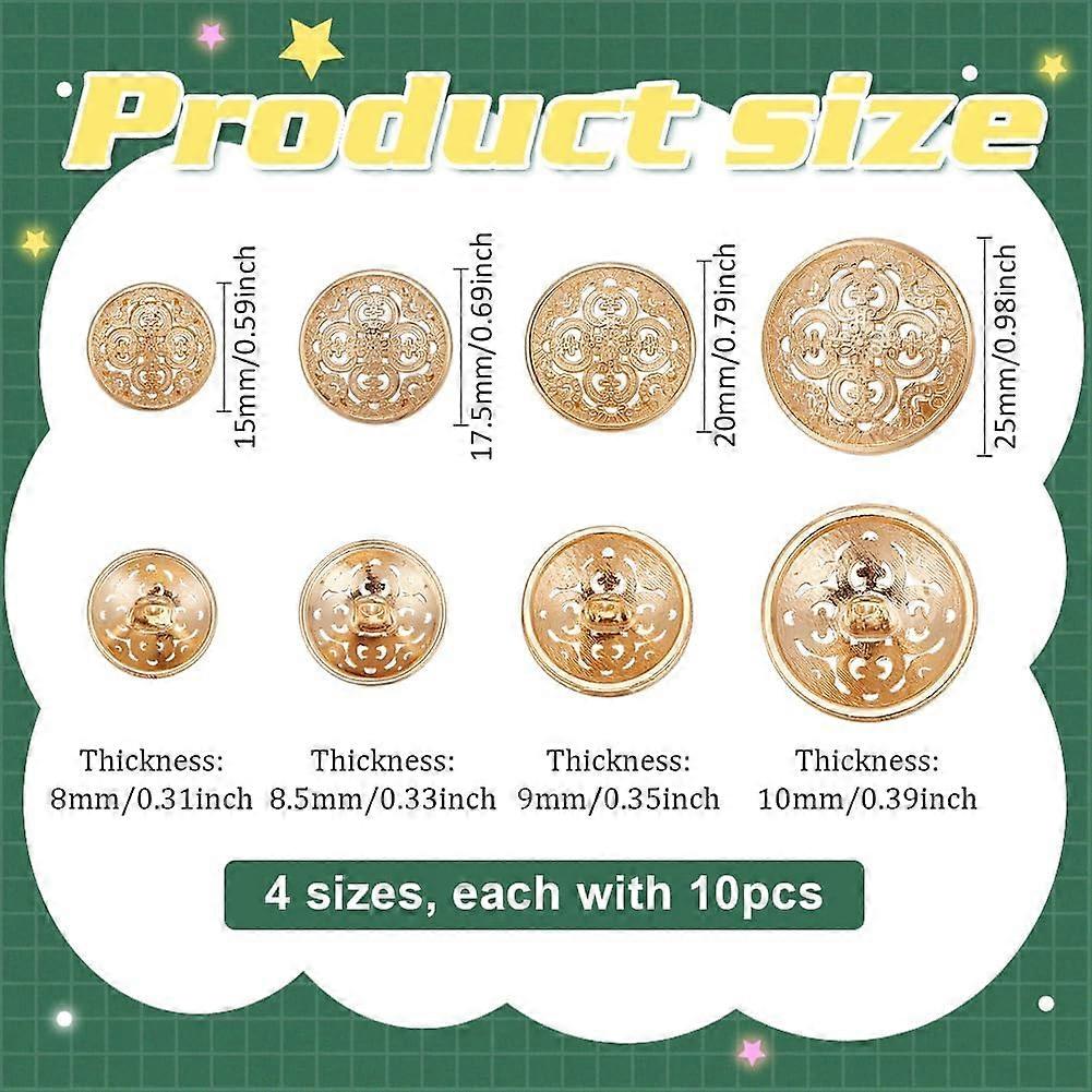 40Pcs Alloy Buttons 4 Size Golden Button Retro Hollow Sewing Button 0.6 ...