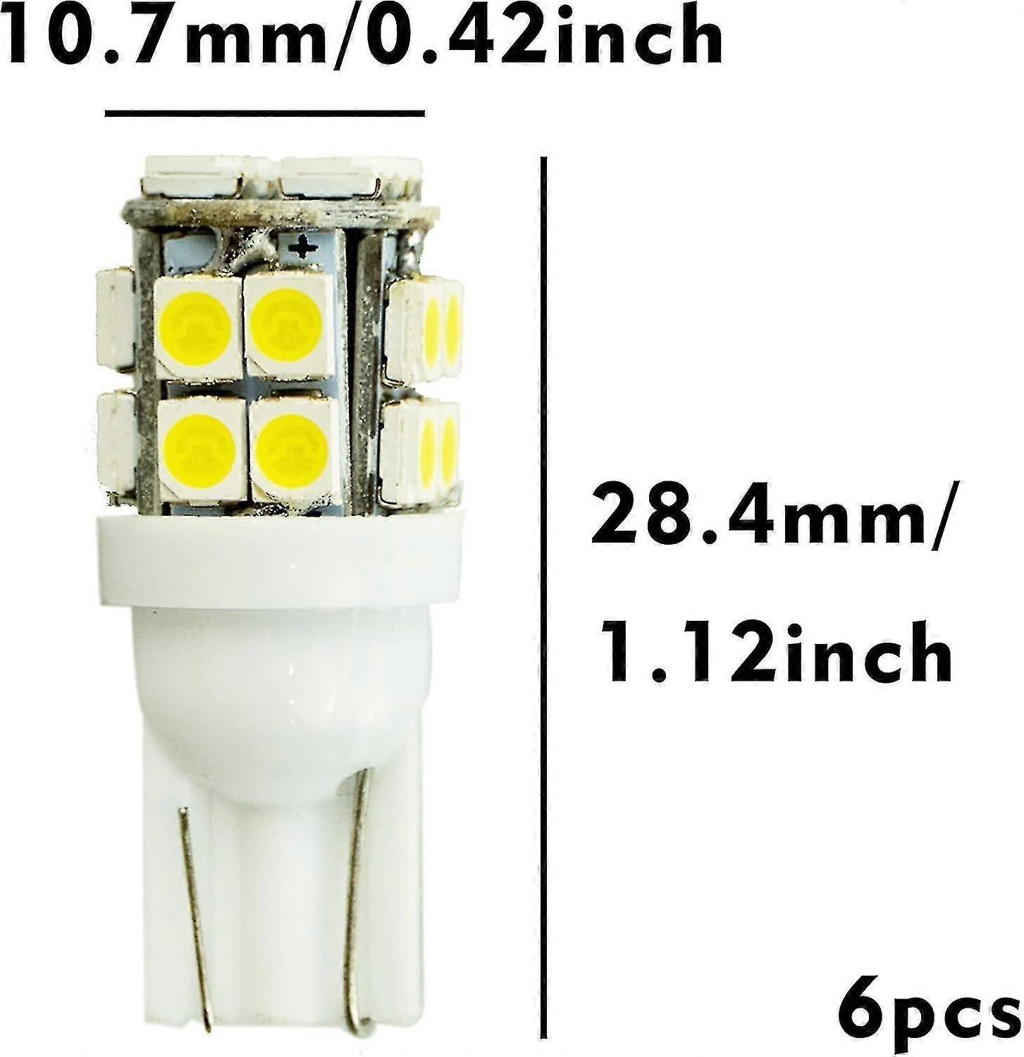 T10 501 W5w Led Side Light Bulb 6 Pack, 12v 3528 20smd 500lm 6500k Bulb For Plate Dashboard ...
