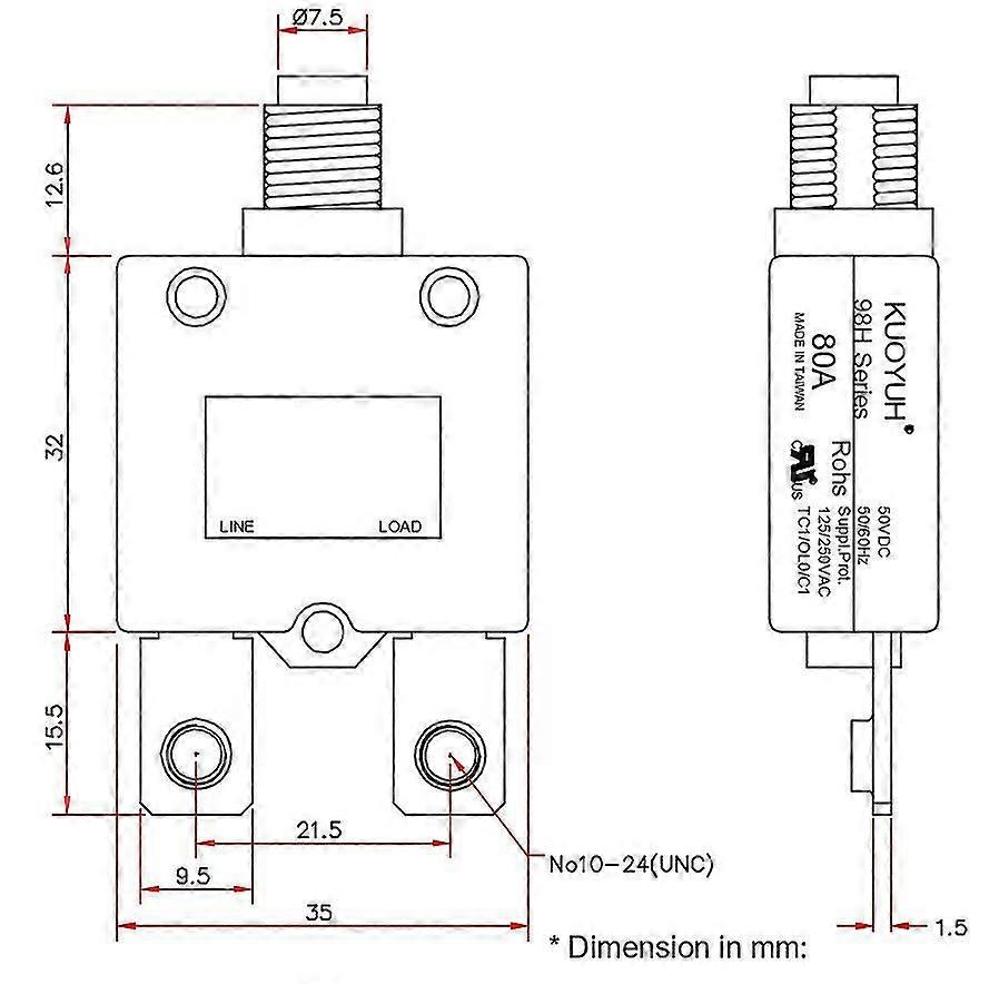 Kuoyuh 98 Series 15a Manual Reset Thermal Overload Protector 3a - 50a ...