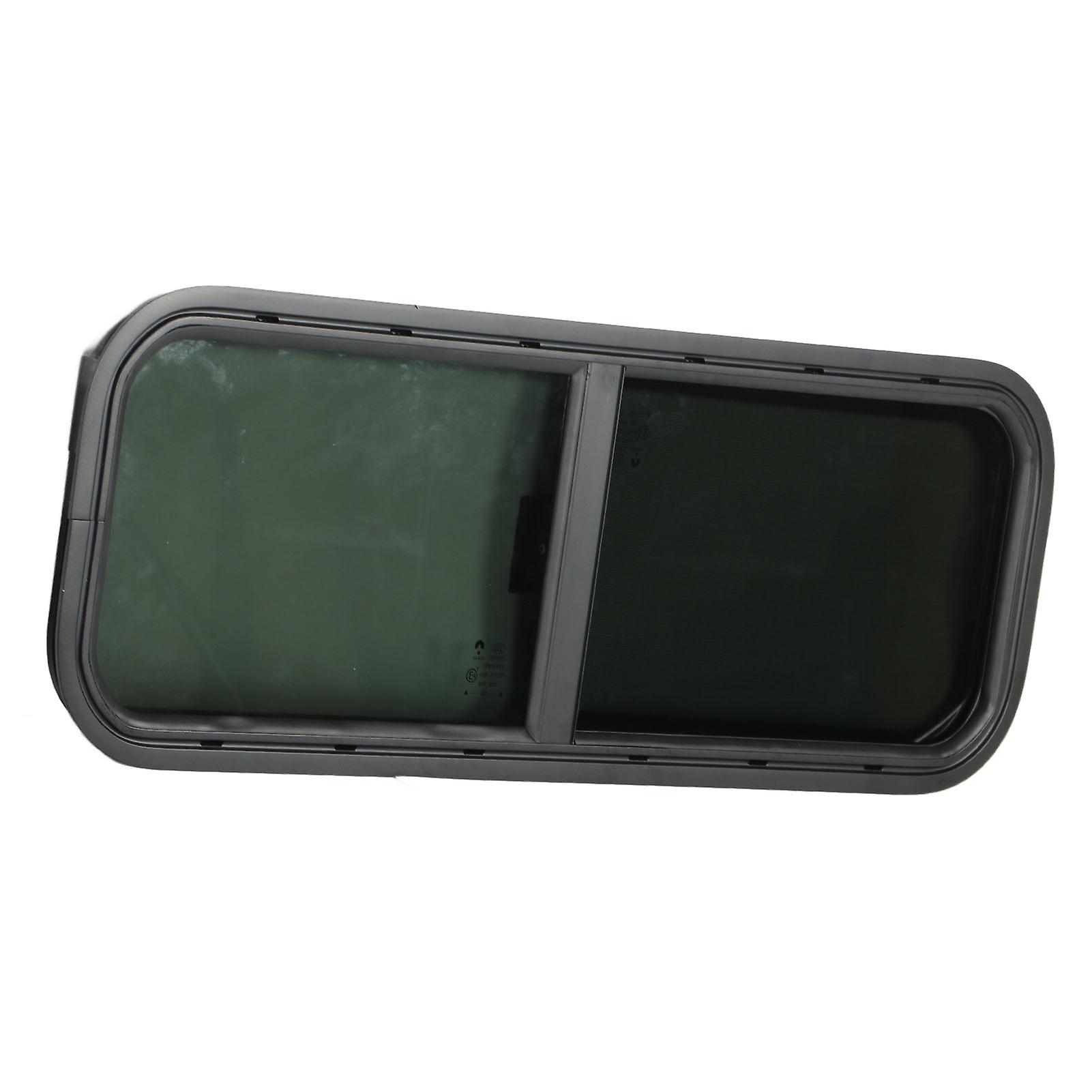 900x300mm Round Angle Sliding RV Window Black Tempered Glass Shade ...