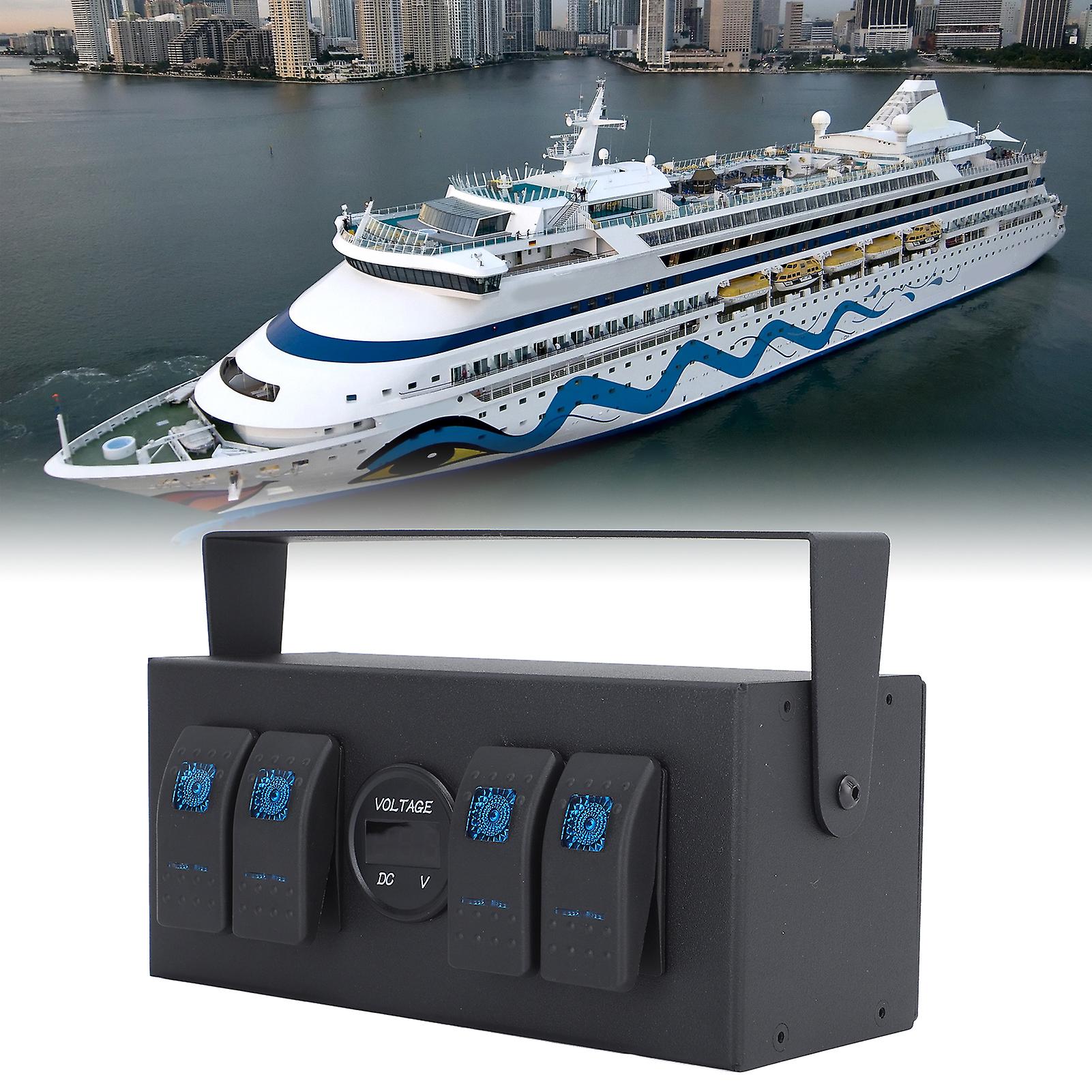 4 Gang Rocker Switch Box Waterproof On Off Switch Panel With Blue Light ...