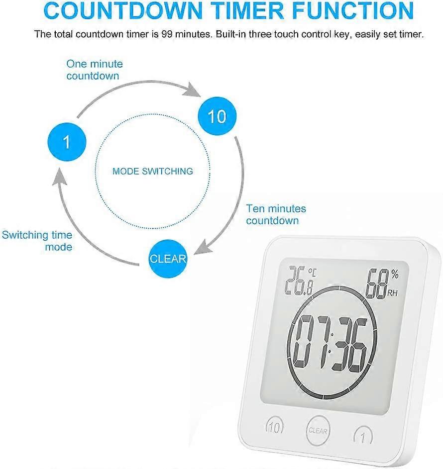 Waterproof Shower Clock, Touch Shower Timer Clock (White) | Fruugo UK