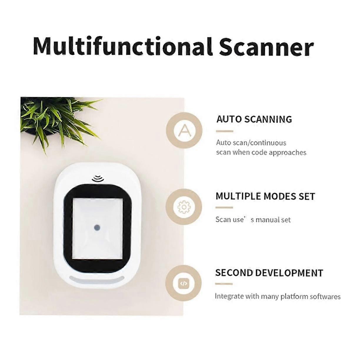 Wired Barcode Scanner USB Multi-Function Scan Hands-Free Scanning QR ...