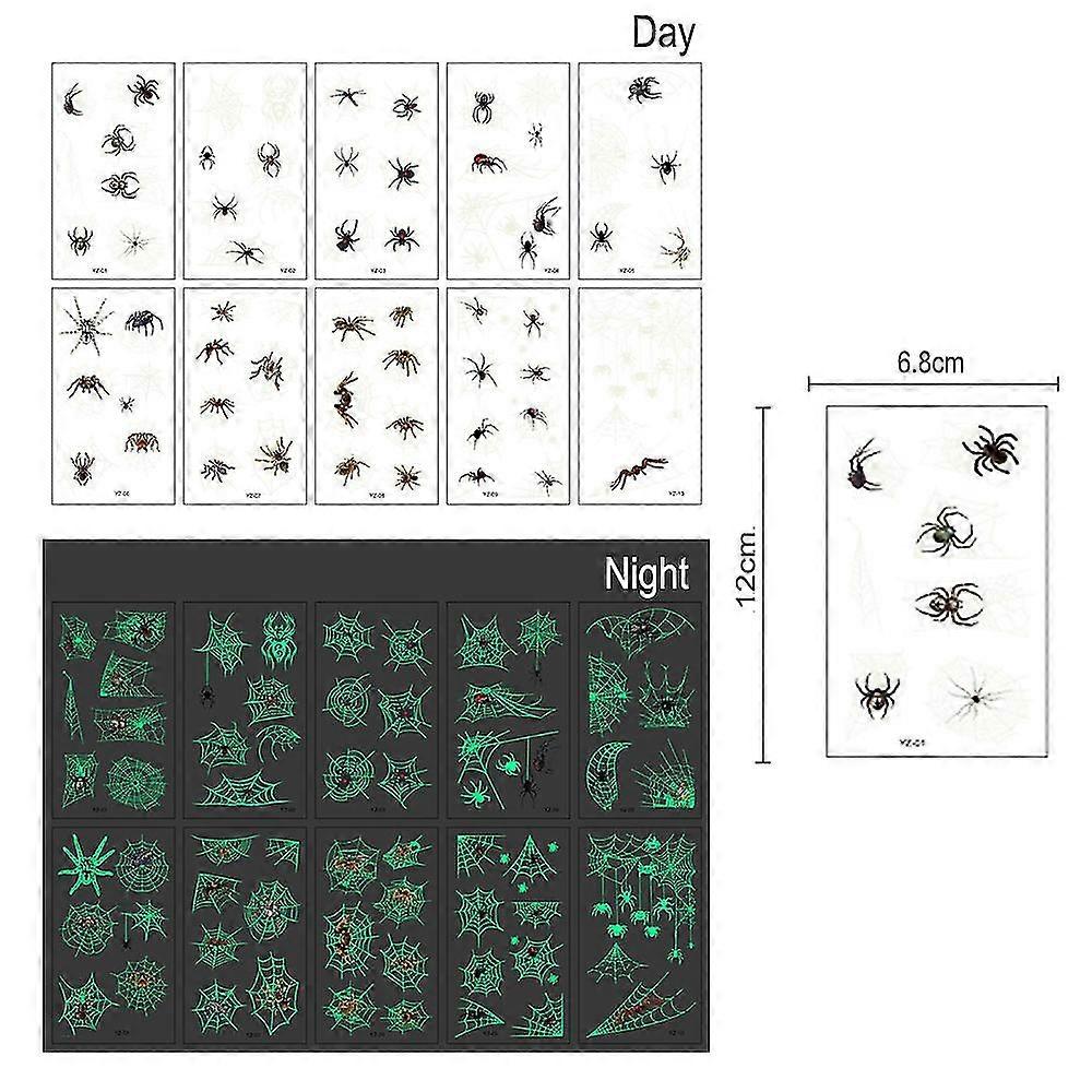 20 Sheets Luminous Halloween Spider Temporary Tattoos For Kids,glow ...