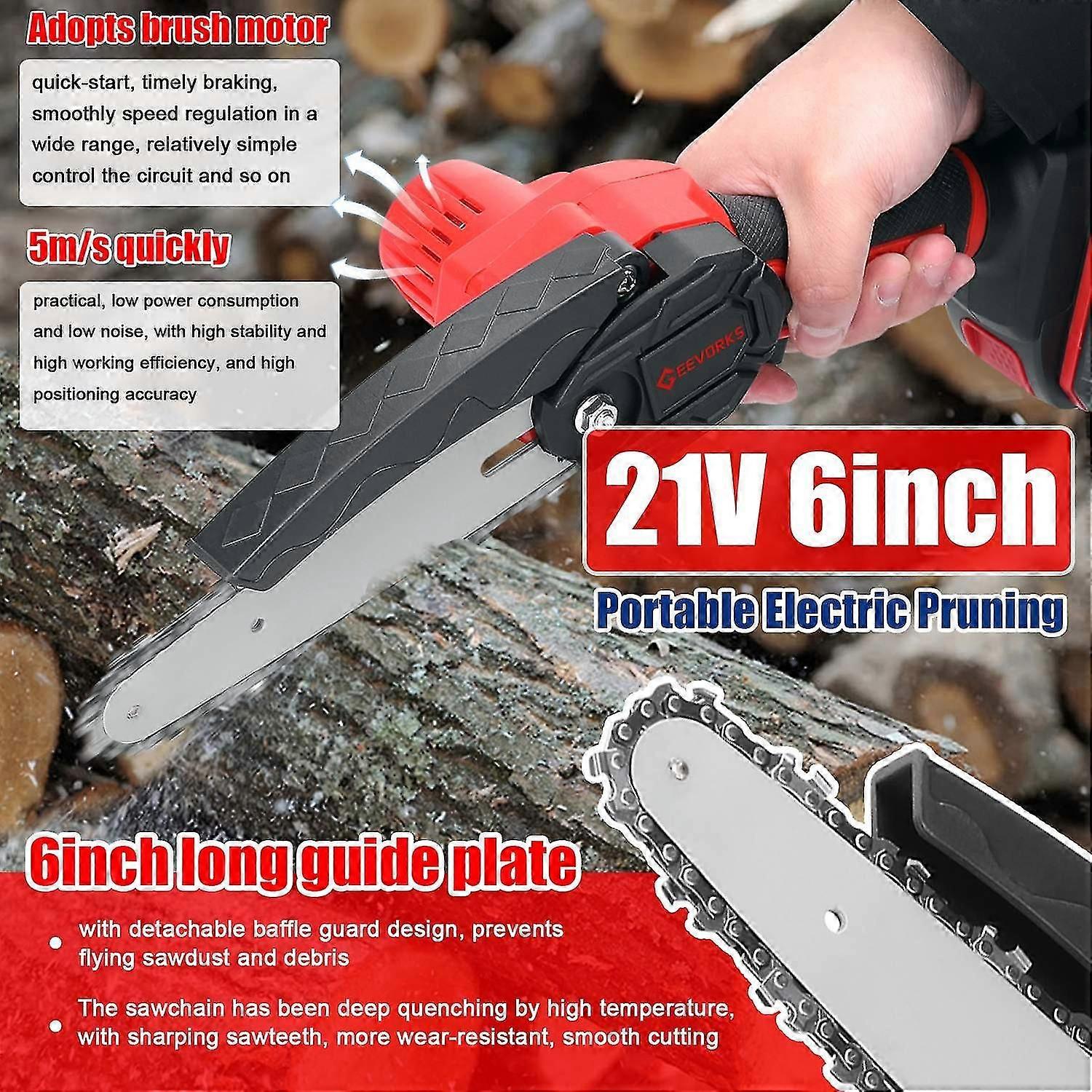 21V 6inch Portable Electric Pruning Saws Small Wood Splitting Chainsaw ...