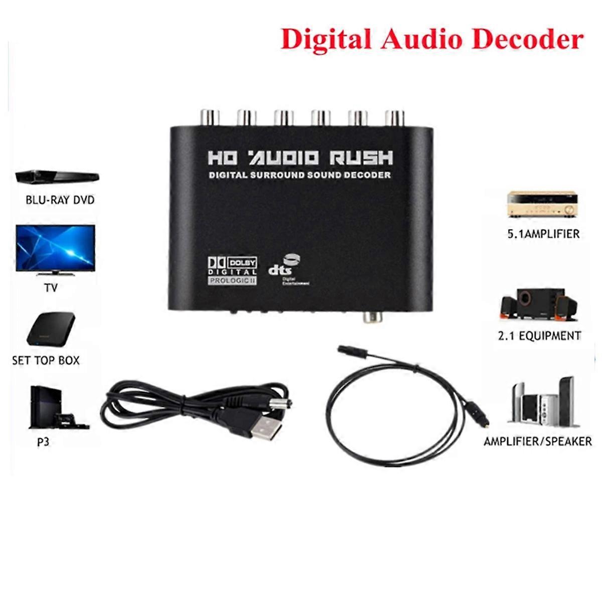 Digital to Analog 5.1 Audio Decoder Amplifier+Fiber Optic Cable SPDIF ...