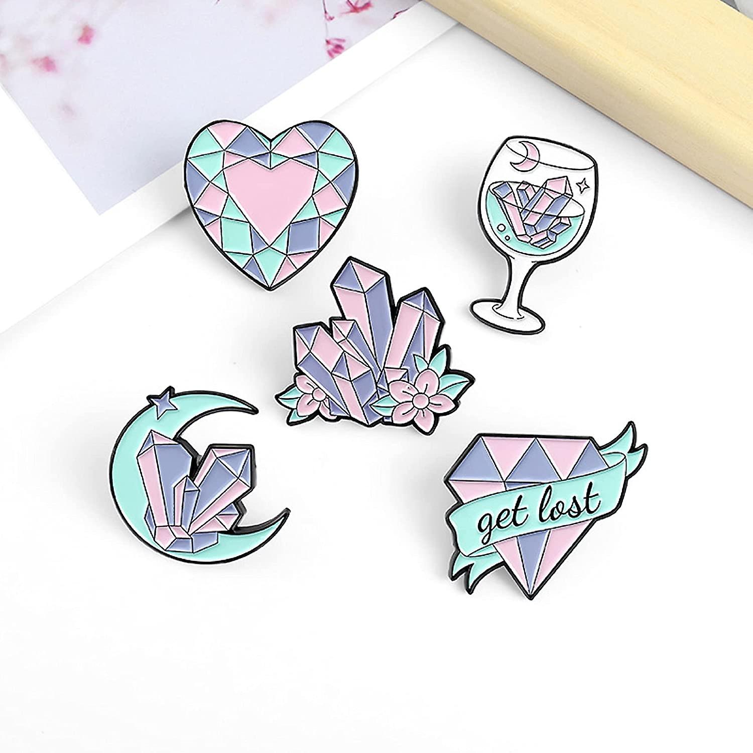 Stickers Set Of 5 Enamel Lapel Pins Diamond Crystal Clusters Moon Wine ...
