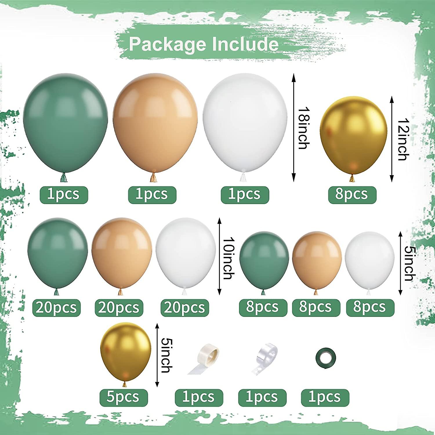 Sage Green Balloon Arch Kit, 100 PCS Green Gold Balloon Garland Kit ...