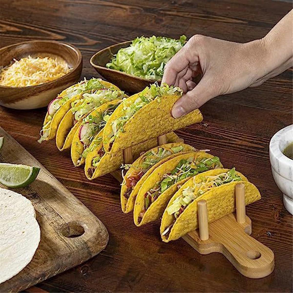 Bamboo Taco Tray with Holds 8, Taco Shell Holder Allows for Multi-Use ...