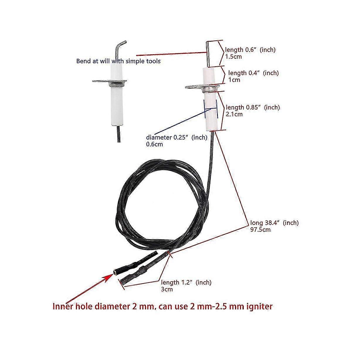 2Pc 38Inch Ignitor Wire & Ceramic Electrode Assembly,Ignition Electrode ...