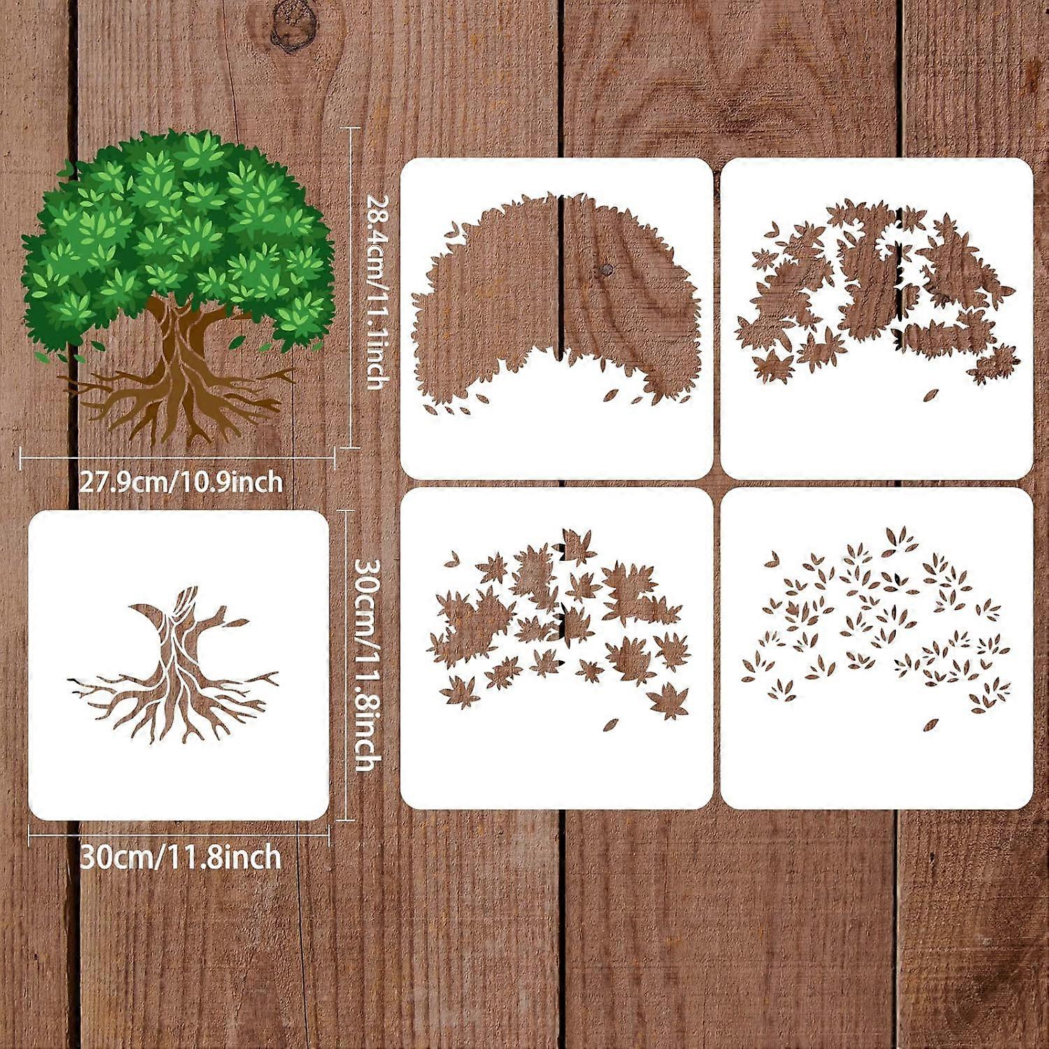 5PCS Layered Tree of Life Stencil 30x30cm PET Hollow Out Tree Painting ...