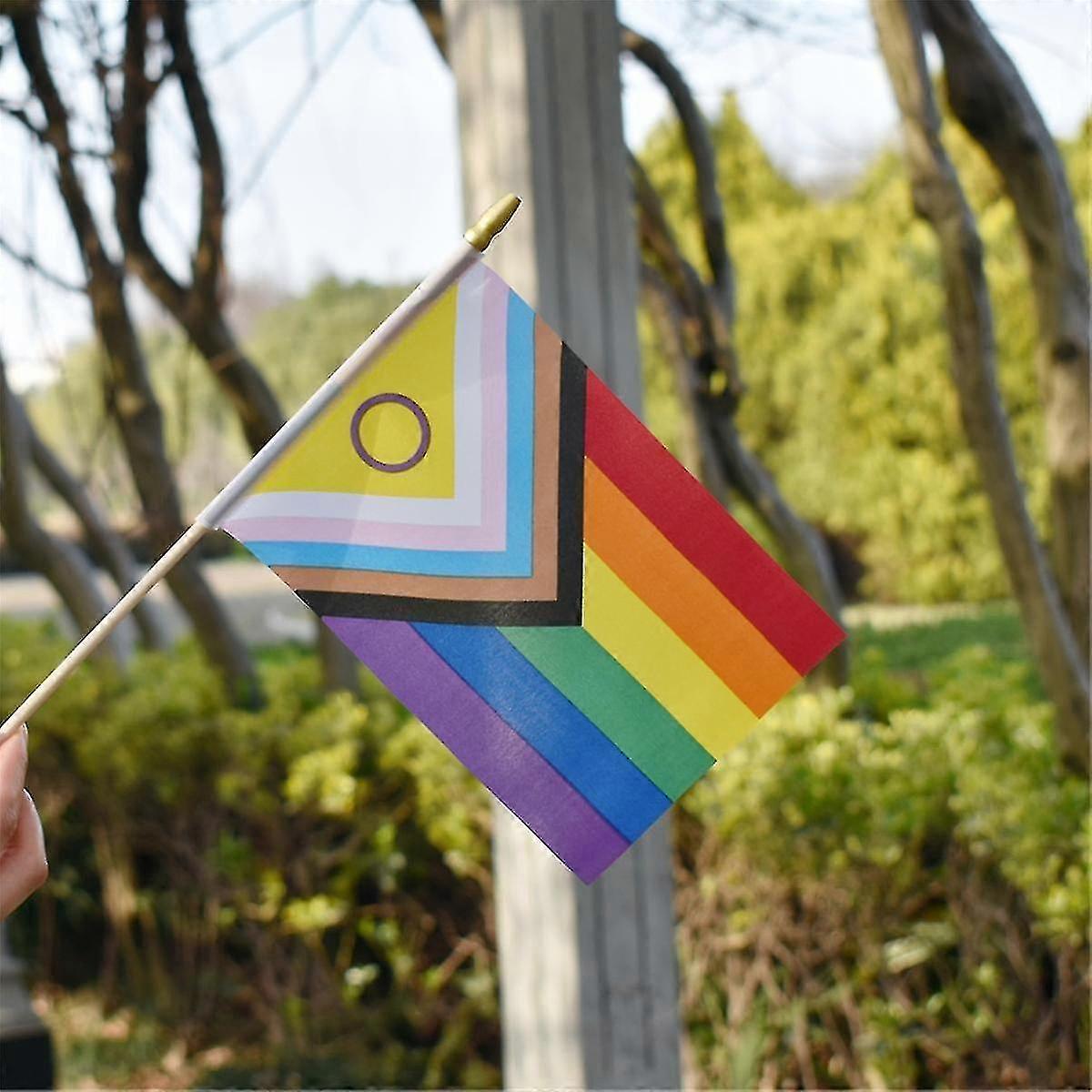 50-Piece Small Mini Rainbow LGBTQ Pride Flags 5x8 Inches Handheld Stick ...