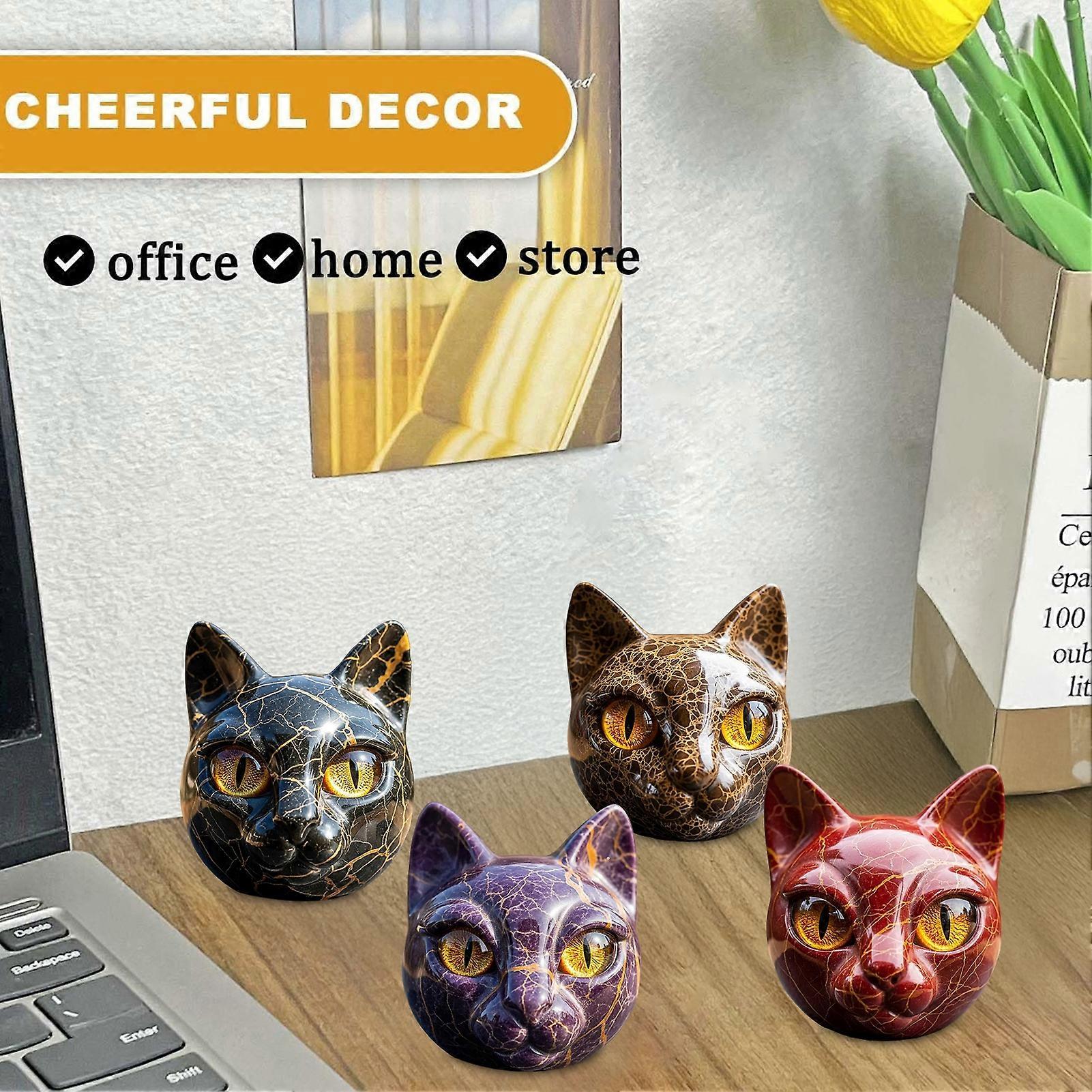 Cat Stone Sculpture Cat Head Figurine with Amber Eyes Smooth Finish ...