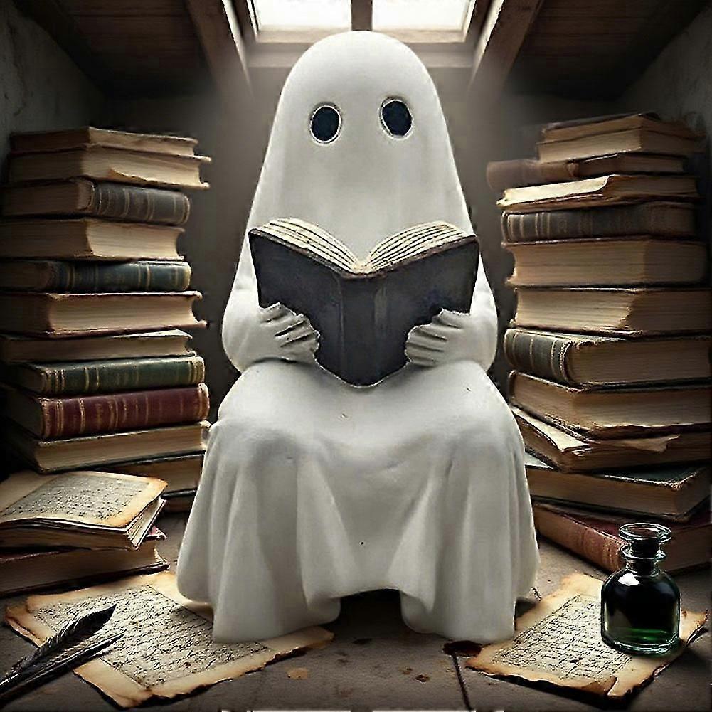 Halloween Ghosts Reading Book Statue Hand-Crafted Resin Decor, Perfect ...
