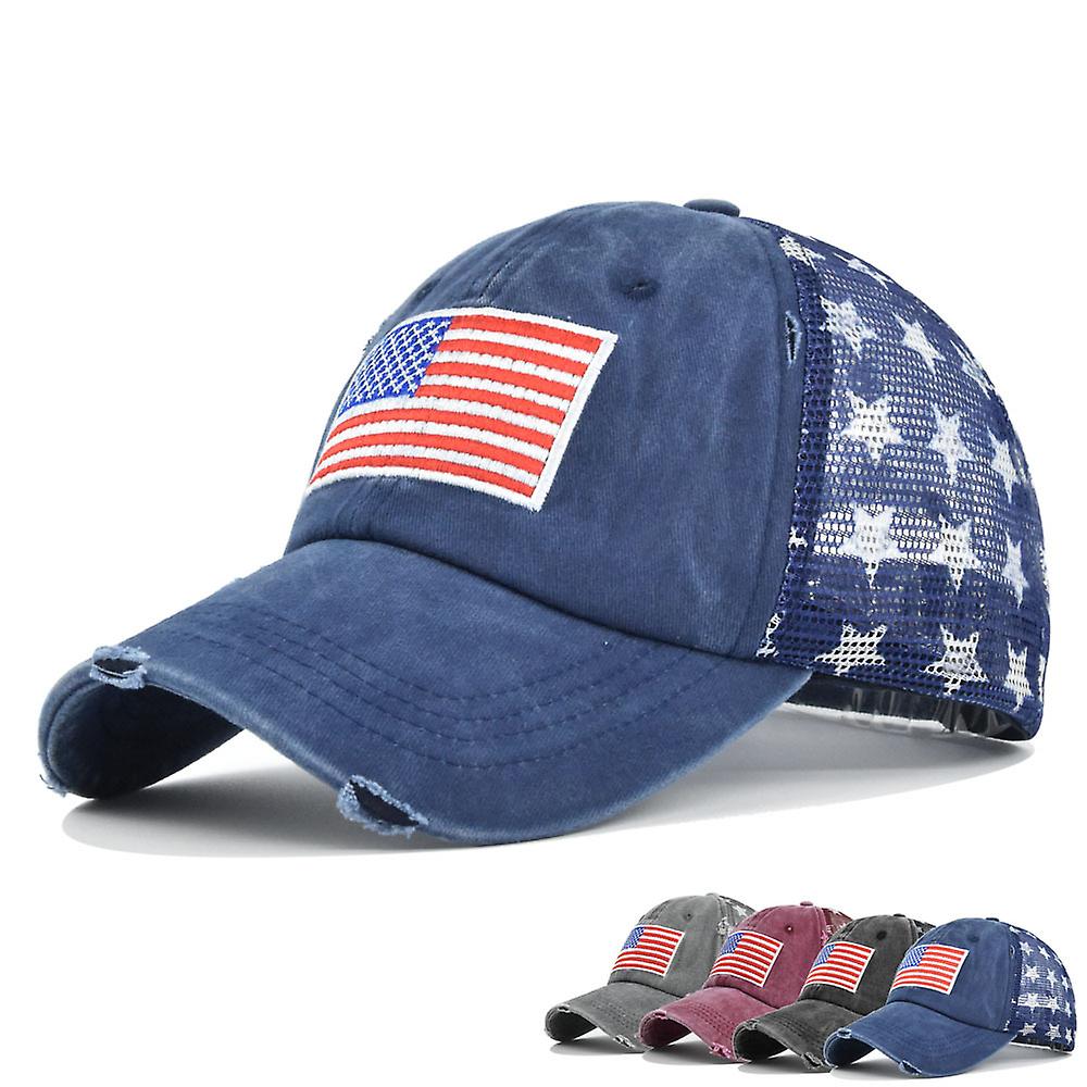 New American Flag Embroidery Mesh Baseball Caps For Men Women Pentagra ...