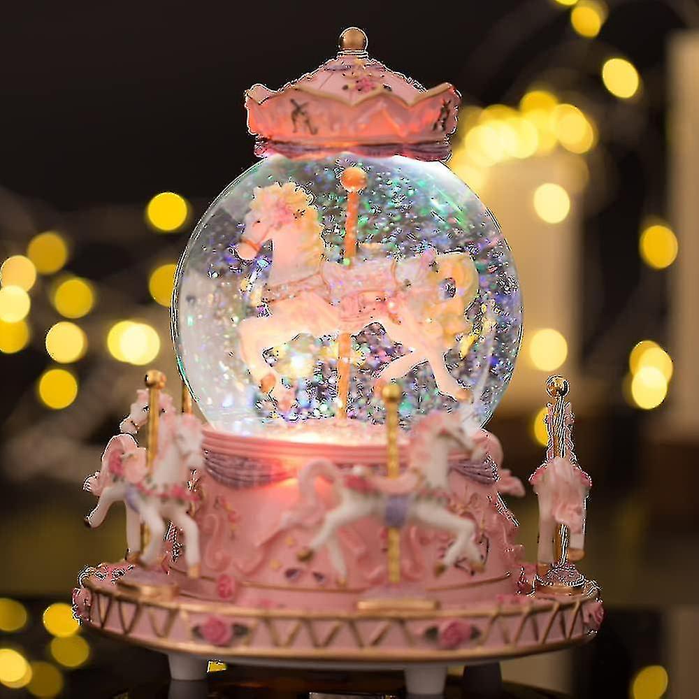 Gift Wrapped Music Box Carousel Horses Color Changing Lights Unicorn ...