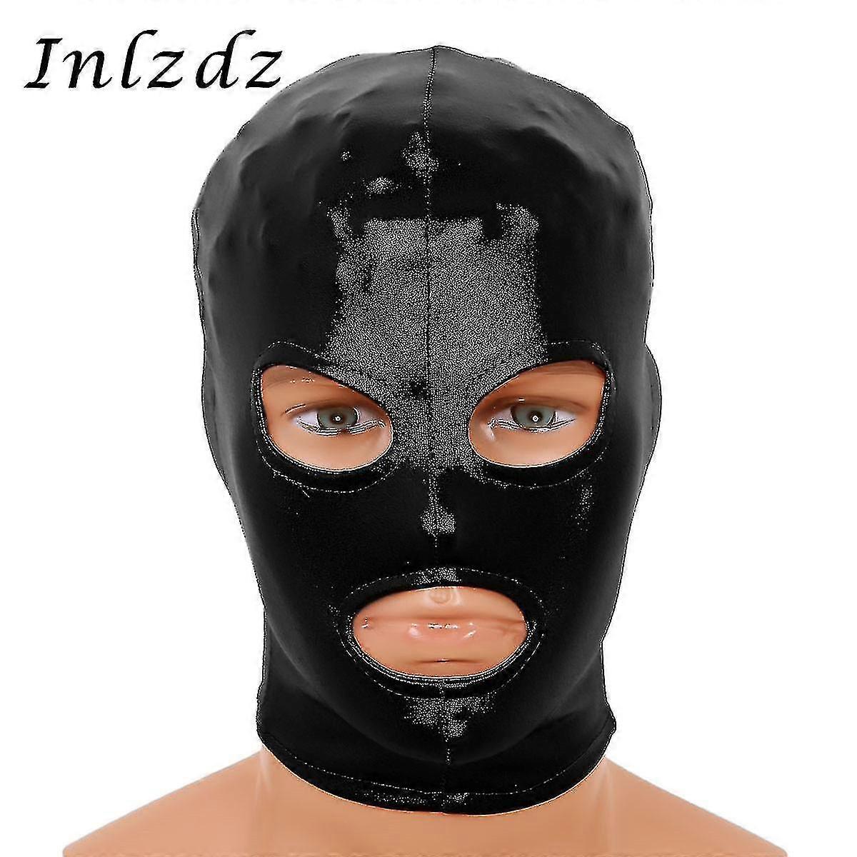 Mens Women Latex Hood Mask Cosplay Outfit Shiny Metallic Open Eyes And ...