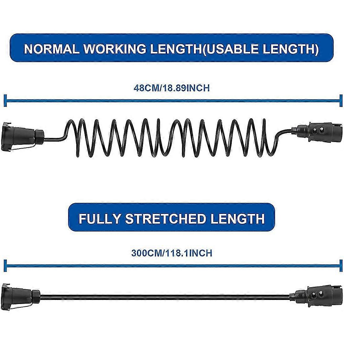 3 Meters 7Pin Trailer Extension Coiled Cable with Trailer Plug Socket ...