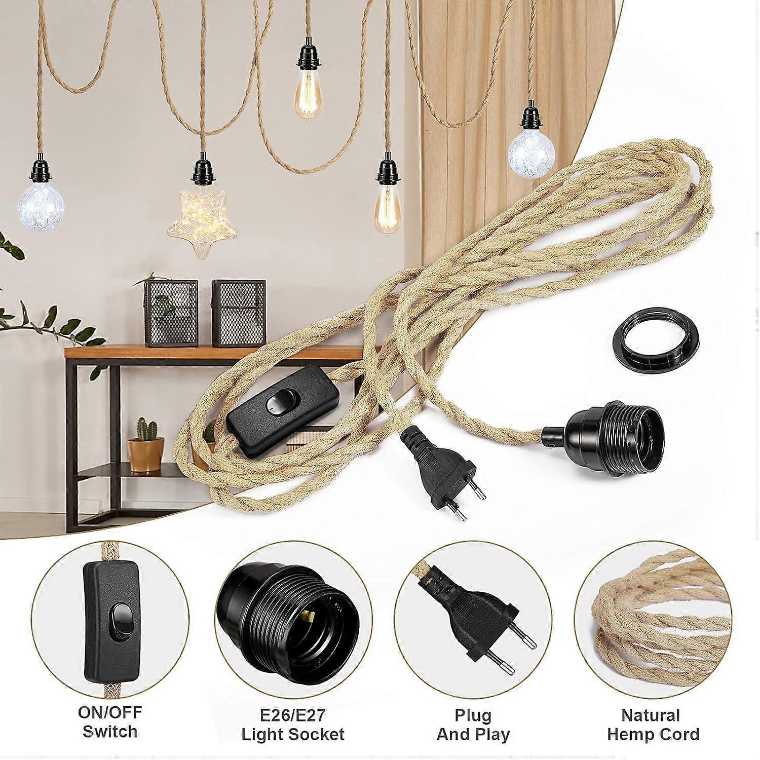 4.5M 2 Conductor Linen Electric Cable, with E27 Socket and Switch, for ...