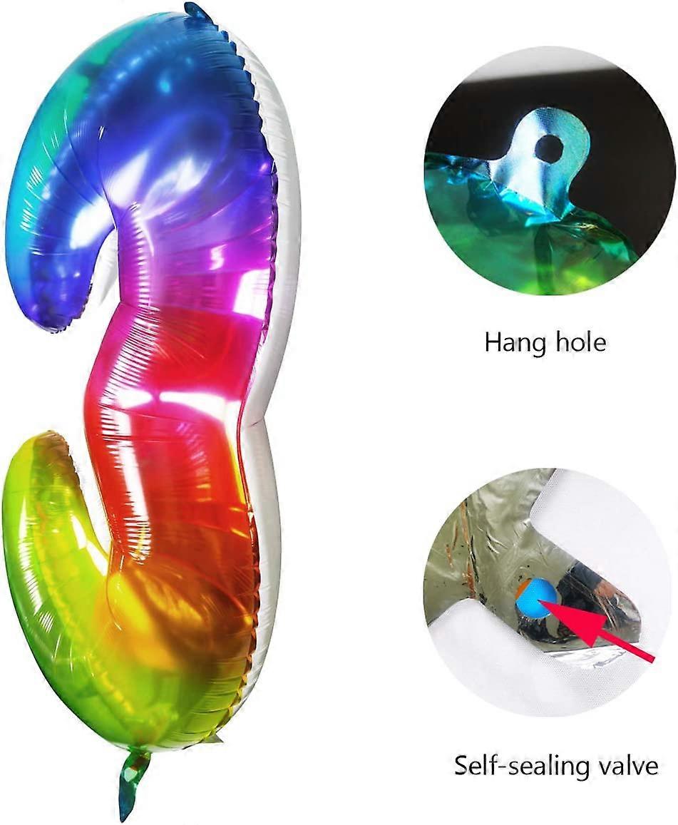 Birthday Number Balloon 40Inch Large Number Balloons, Rainbow Number 3 ...