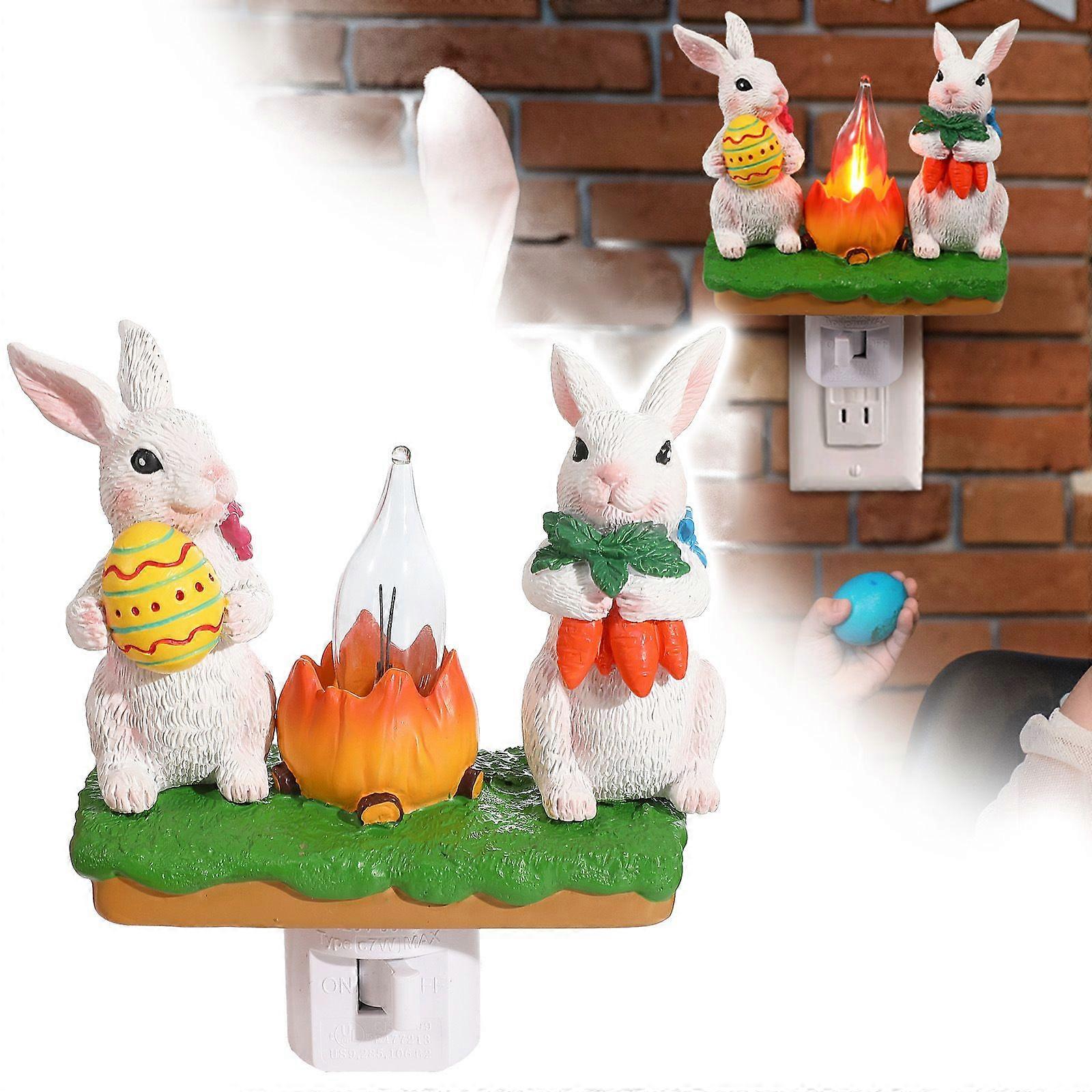 Easter Bunny Campfire Flickering 3D Rabbit Night Light Plug in, Rabbits ...